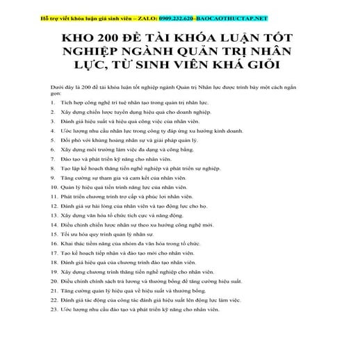 Kho 200 Đề Tài Khóa Luận Tốt Nghiệp Quản Trị Nhân Lực, Từ Sinh Viên Khá ...