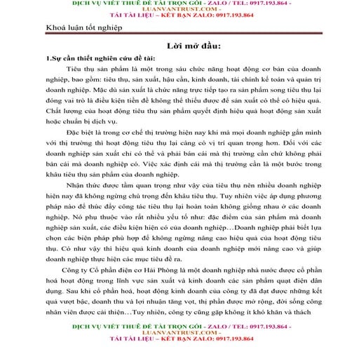 Khoá Luận Một Số Biện Pháp Marketing Nhằm Đẩy Mạnh Công Tác Tiêu Thụ Sản Phẩm Tại Công Ty Cổ ...