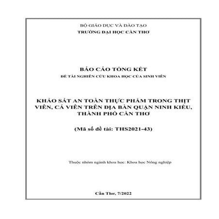 Khảo sát an toàn thực phẩm trong thịt viên và cá viên ở địa bàn quận ...