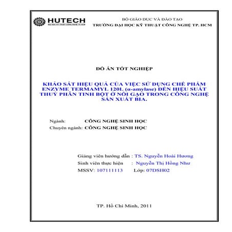 Khảo sát hiệu quả của việc sử dụng chế phẩm enzyme termamyl 120 l (α ...