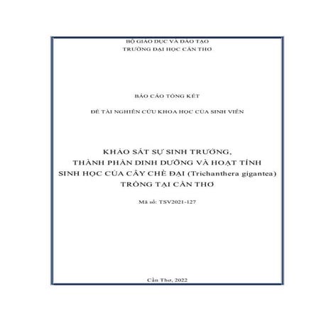 Khảo sát sự sinh trưởng, thành phần dinh dưỡng và hoạt tính sinh học ...