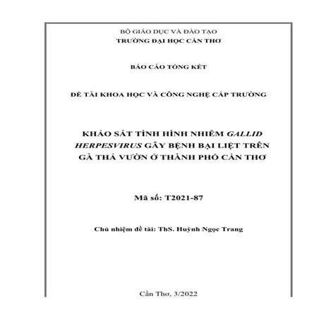 Khảo sát tình hình nhiễm Gallid herpesvirus gây bại liệt trên gà thả ...