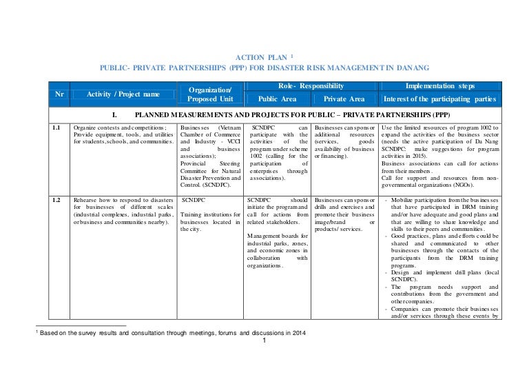 Action plan public-private partnerships (PPP) for disaster risk manage
