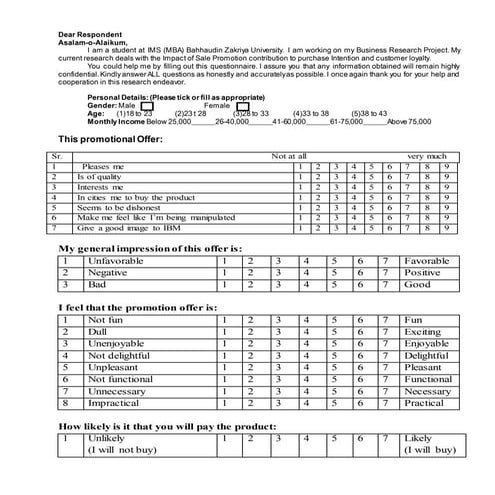 quetionair sample Business research | PDF