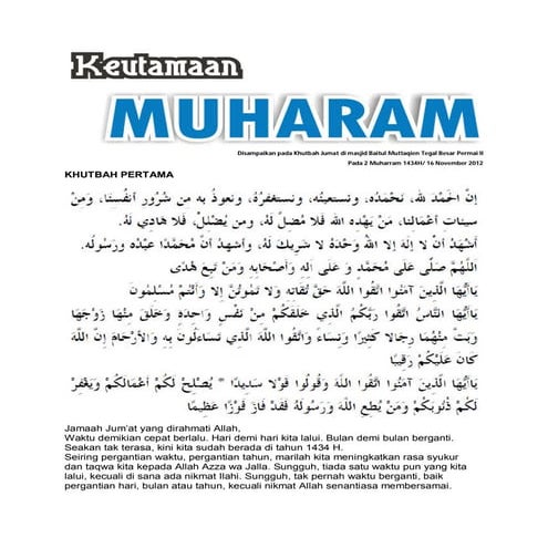 Khutbah jumat keutamaan muharram | PDF