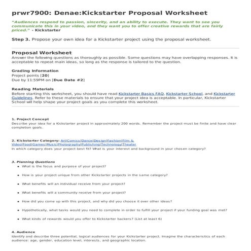 Kickstarter+proposal+worksheet | PDF