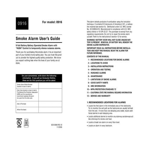 Kidde smoke alarm 0916 manual | PDF