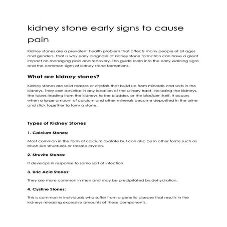 kidney stone early signs to cause pain - NHS Hospitals | PDF