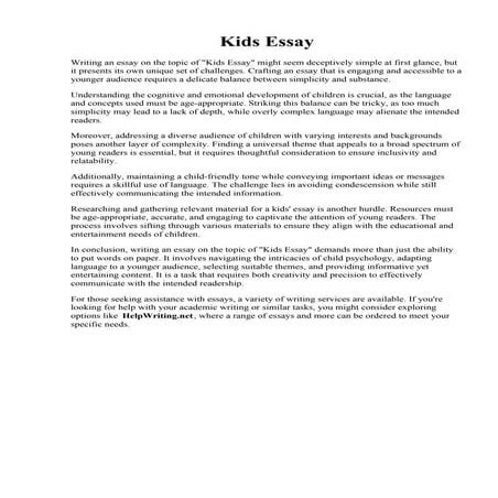 Kids Essay. College Essay: Essay writing samples for kids | PDF