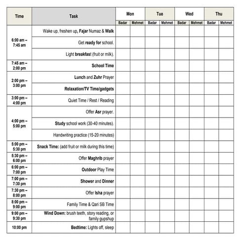 Kids Routine timetable for household management | PPT
