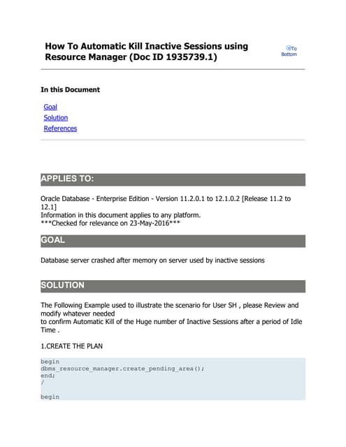 How To Automatically Kill Inactive Sessions Using Resource Manager Pdf