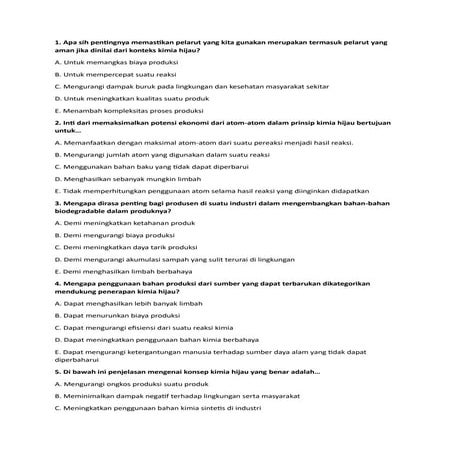Soal Ganda Kimia Hijau kurikulum merdeka kelas 10 | PDF