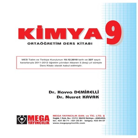 Milli Egitim 9. Siniflar icin Kimya Ders Kitabi. | PDF