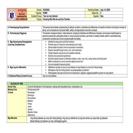 LESSON PLAN IN KINDERGATREN FIRST QUARTER AND SECOND QUARTER | DOCX