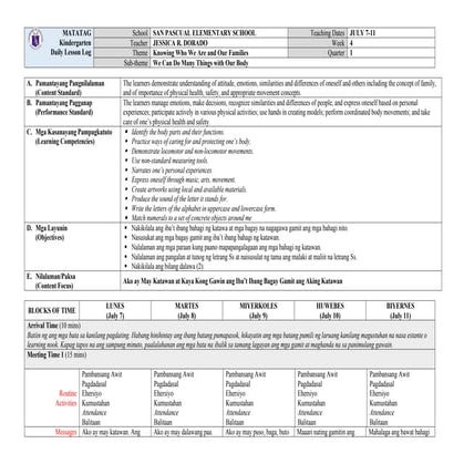 COT Lesson Plan Kindergarten Fourth Quarter | DOCX