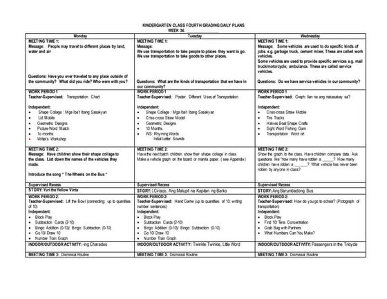 Kindergarten daily Lesson Plan Week 34.doc