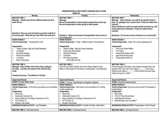 DETAILED LESSON PLAN FOR KINDERGARTEN | DOCX | Daycare and Pre-School ...