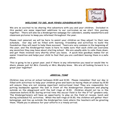 Kindergarten Orientation Packet | PDF