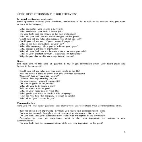 Standard Job Interview Behavioral Questions | DOC