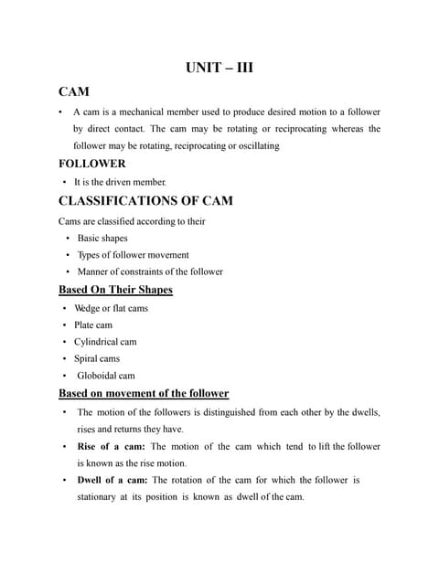 4.1 CLASSIICATION OF CAM AND FOLLOWER | PPTX