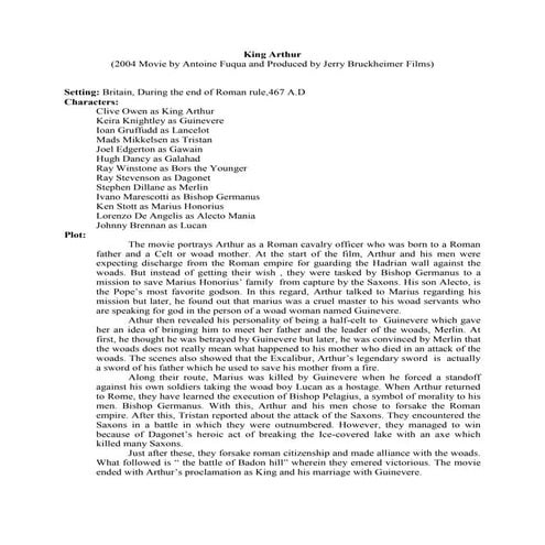 HS English 3 lesson-King arthur and Odyssey movie review | DOCX