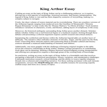 King Arthur Essay. How Arthur Became King | PDF