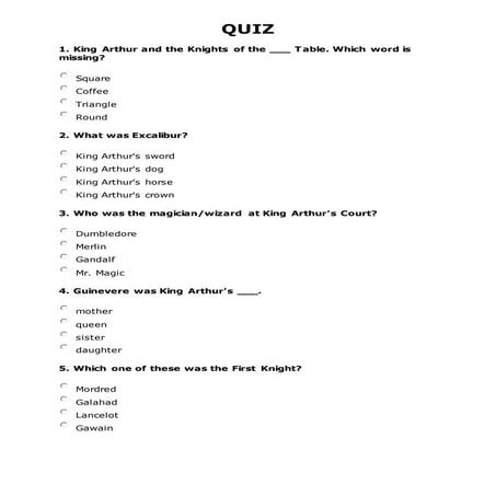 King Arthur quiz | DOCX