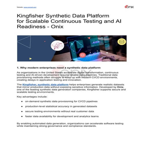 Kingfisher Synthetic Data Platform for Scalable Continuous Testing and ...