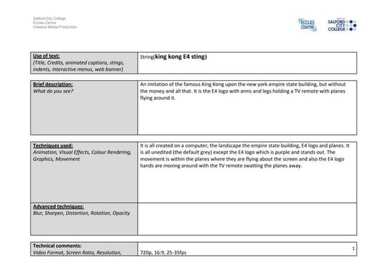 Motion graphics and_compositing_video_analysis_worksheet4 | PPT