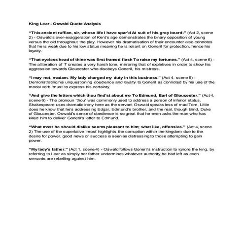 Oswald Quote Analysis - King Lear | PDF