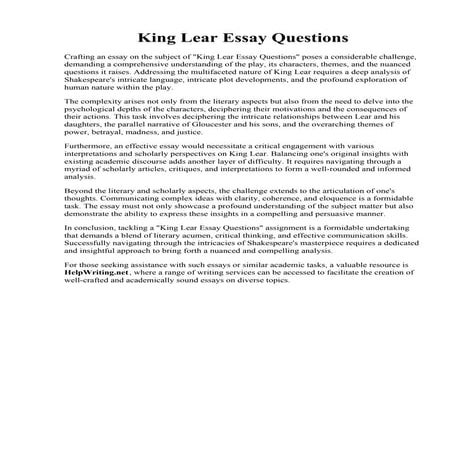 King Lear Essay Questions. Year 11 King Lear Essay English Advanced ...