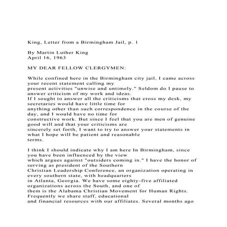 King, Letter from a Birmingham Jail, p. 1By Martin Luther .docx