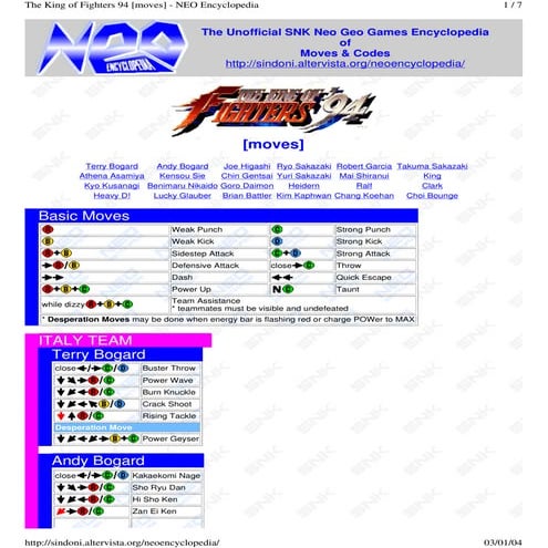 King of fighters94[moves] | PDF | Action Video Games | Video Game Genres