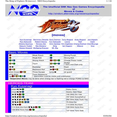 King of fighters96[moves] | PDF