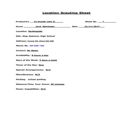 King solomon location scout form | PDF