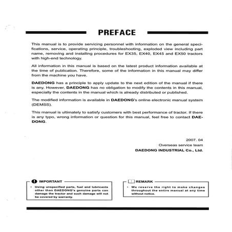 Kioti Daedong EX40 Tractor Service Repair Manual.pdf