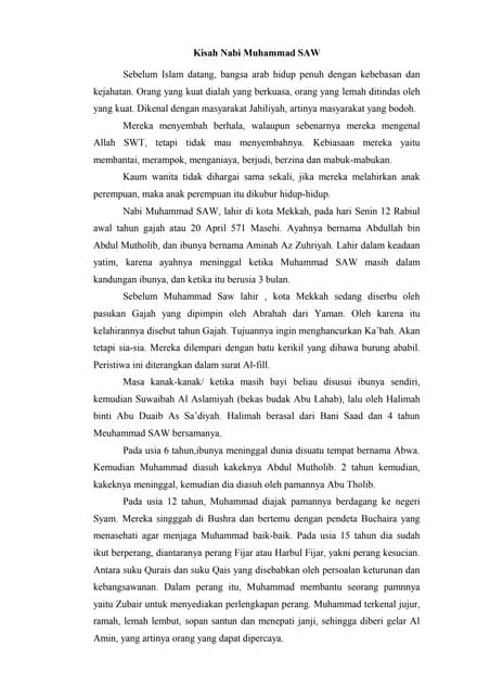 Sejarah ringkas nabi muhammad saw sejak lahir sampai wafat | PDF
