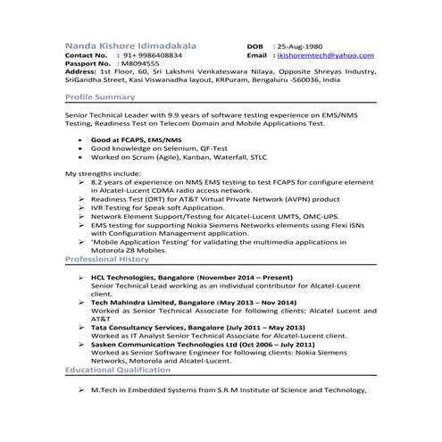 Kishore ems resume | DOC