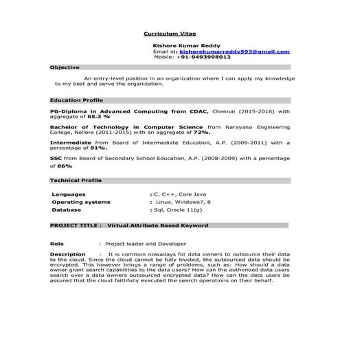 Kishore reddy | PDF | Computing | Technology & Computing