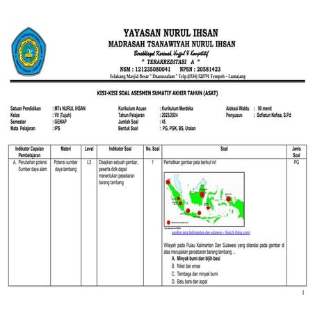 KISI-KISI penilaian akhir semester IPS kelas 7 semester 2 KUMER.pdf