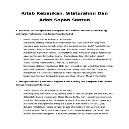 Kitab kebajikan, silaturahmi dan adab sopan santun | PDF
