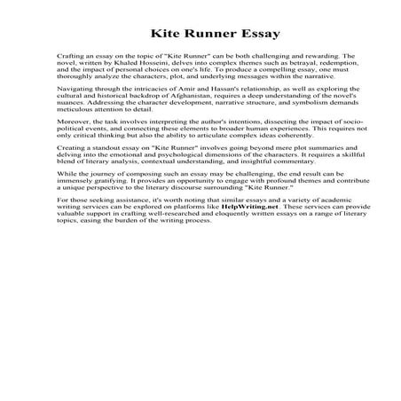 Kite Runner Essay. Cabarrus College of Health Sciences | PDF