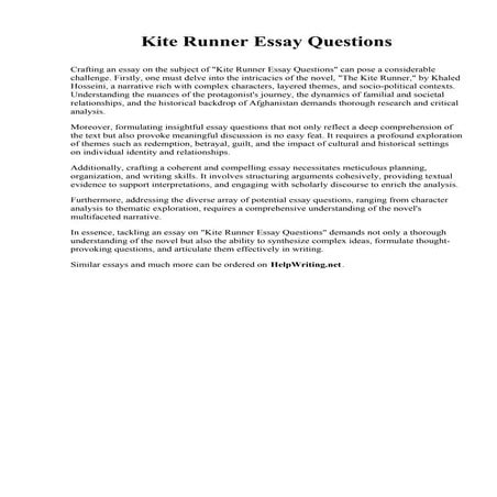 Kite Runner Essay Questions.pdf | Fiction | Books and Literature