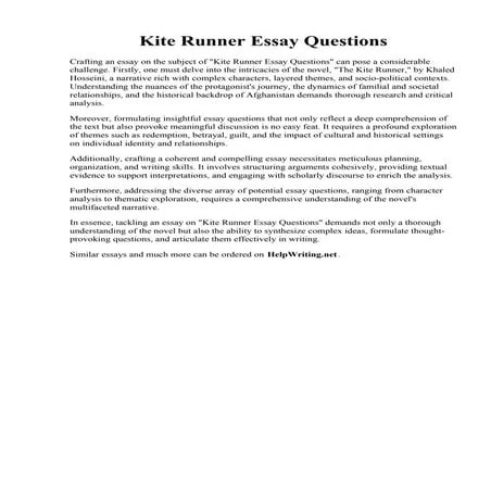 Kite Runner Essay Questions.pdfKite Runner Essay Questions. The kite ...