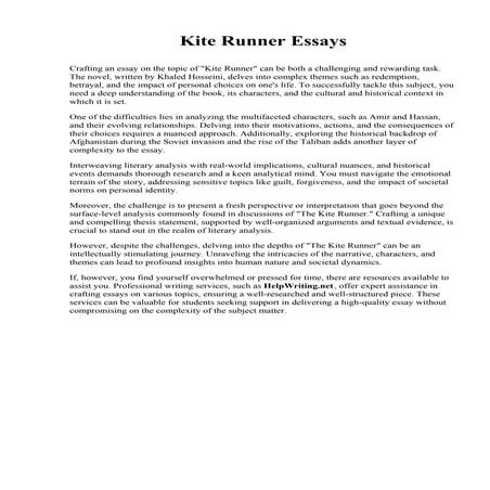 Kite Runner Essays. University of Maryland Eastern Shore | PDF