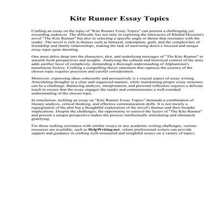 The Kite Runner Essays. Southern Virginia University | PDF