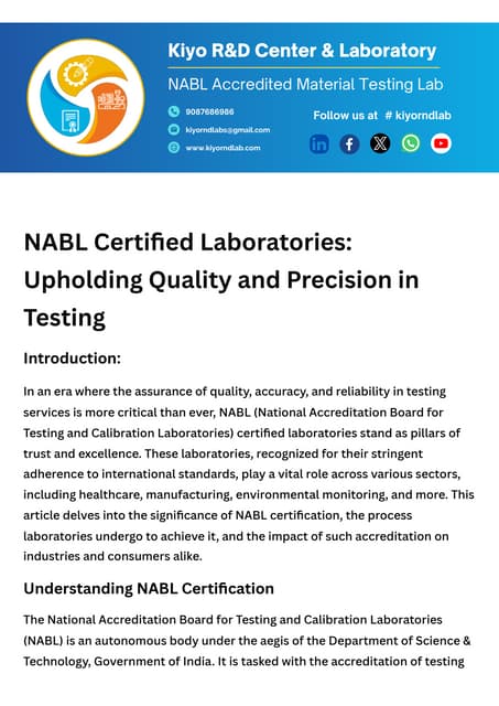 NABL ( NATIONAL ACCREDITATION BOARD DOR TESTING AND CALIBRATION ...