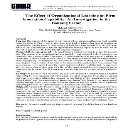 Kiziloglu - 2015 - The effect of organizational learning on firm innovation capability An ...