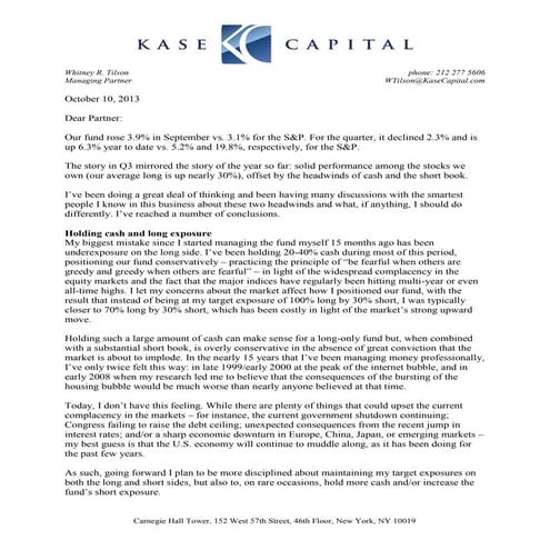 Kkase capital quarterlyletter q313-1 | PDF