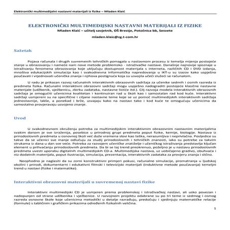 Klaic elektronicki multimedijski nastavni materijali iz fizike | PDF